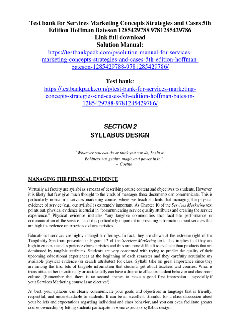Test Bank For Services Marketing Concepts Strategies and Cases 5th ...