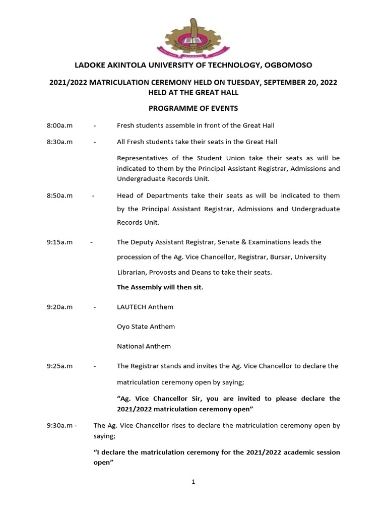 2022 Matriculation Ceremony Programme (Updateversion) | PDF | Provost ... 2022 Matriculation Ceremony Programme (Updateversion) | PDF | Provost ...