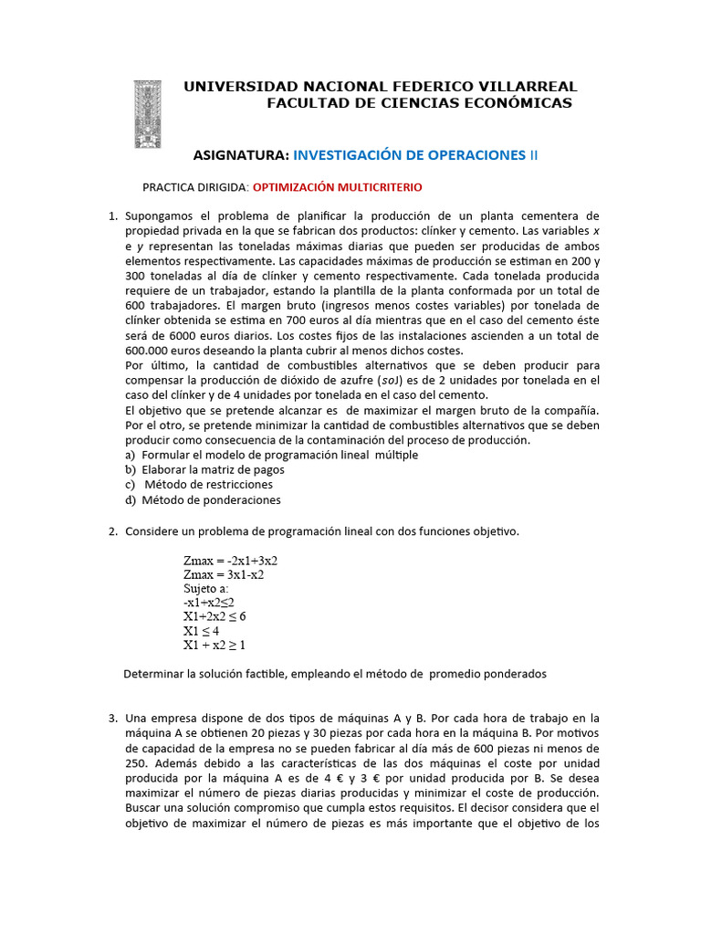 Practica Dirigida IO II Multicriterio | PDF