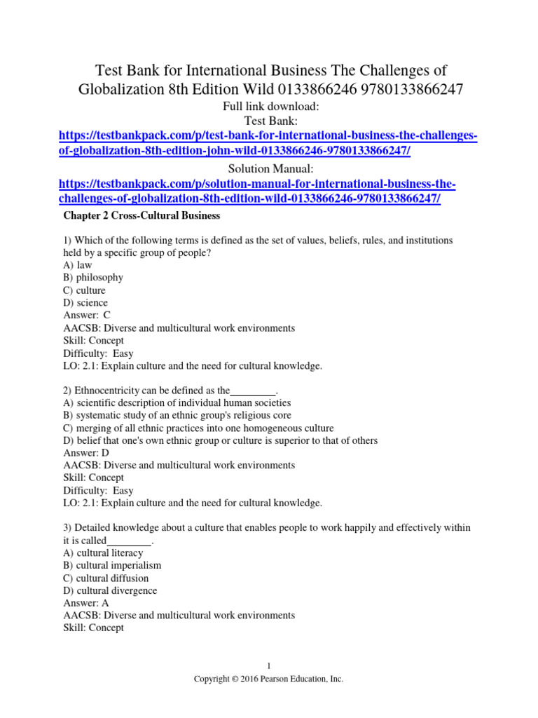 Test Bank For International Business The Challenges of Globalization ...