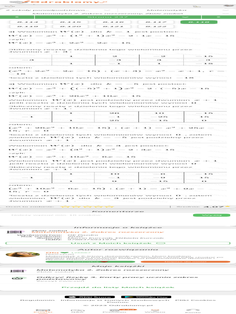 ? Dany Jest Wielomian... - Zadanie 8.118 Matematyka 2. Zakres Rozszerzony - Strona 237 | PDF