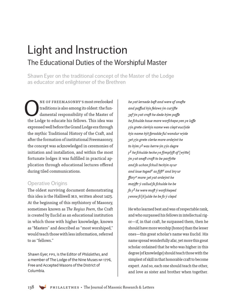 Educational Role of the Lodge Master | PDF | Religion & Spirituality