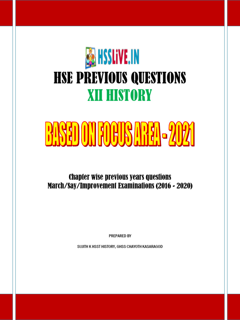Hsslive-xii-history-FOCUSED AREA PREVIOUS QUESTIONS-sujith | PDF