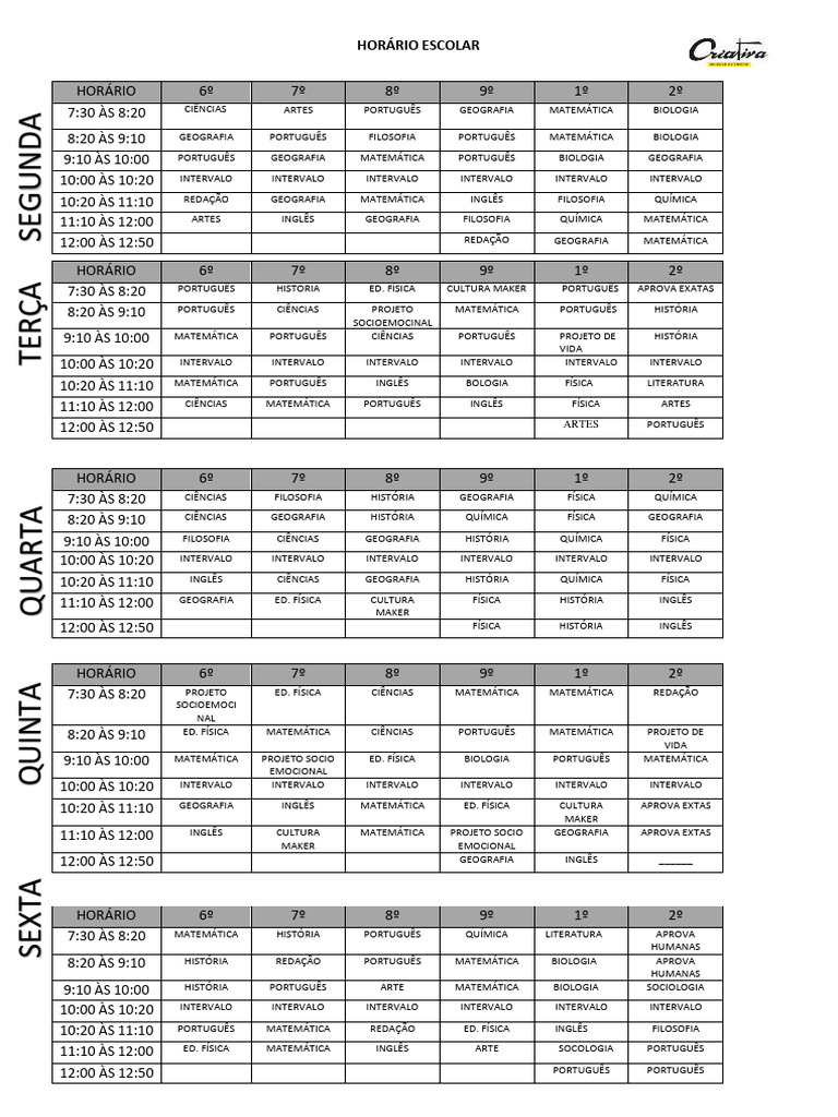 Horário Novo Do Semetre 2023.2 Atualizado | PDF