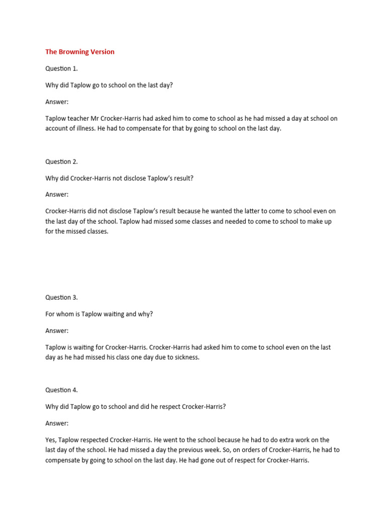 Class Xi The Browning Version | PDF