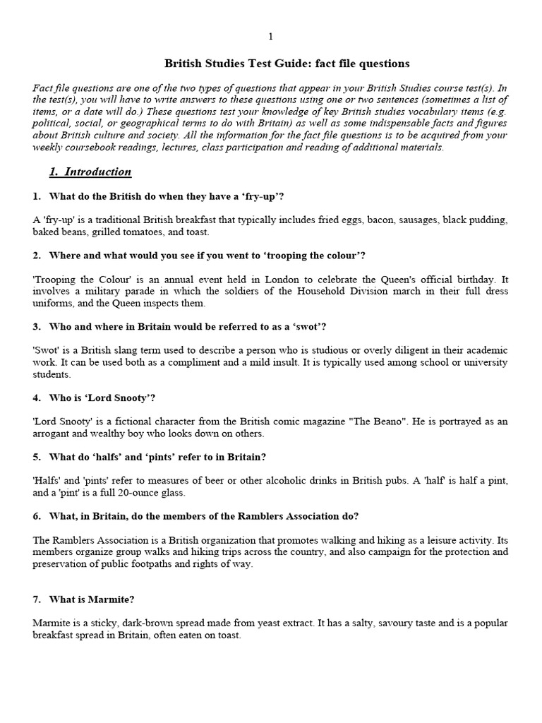 2022-23 Fact File Questions Test Guide | PDF