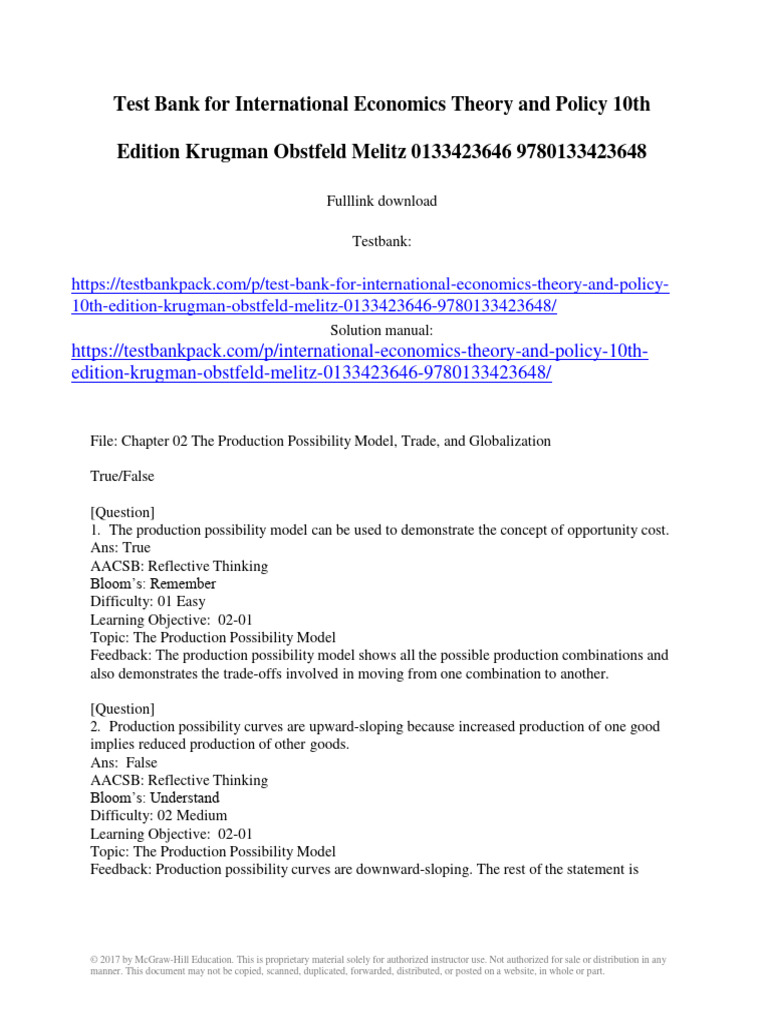 Test Bank For International Economics Theory and Policy 10th Edition ...