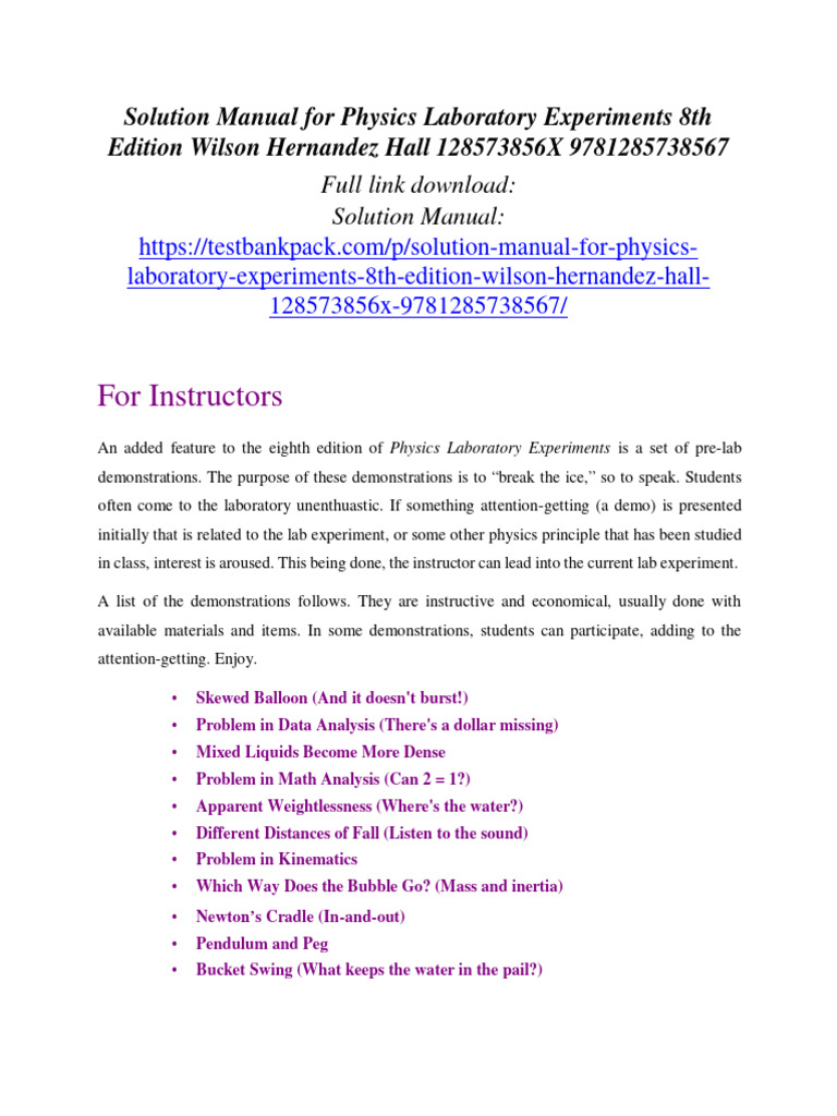 Solution Manual For Physics Laboratory Experiments 8th Edition Wilson ...