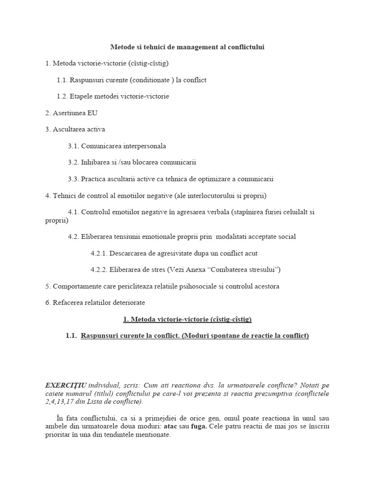 Metode Si Tehnici de Management Al Conflictului | PDF Metode Si Tehnici de Management Al Conflictului | PDF