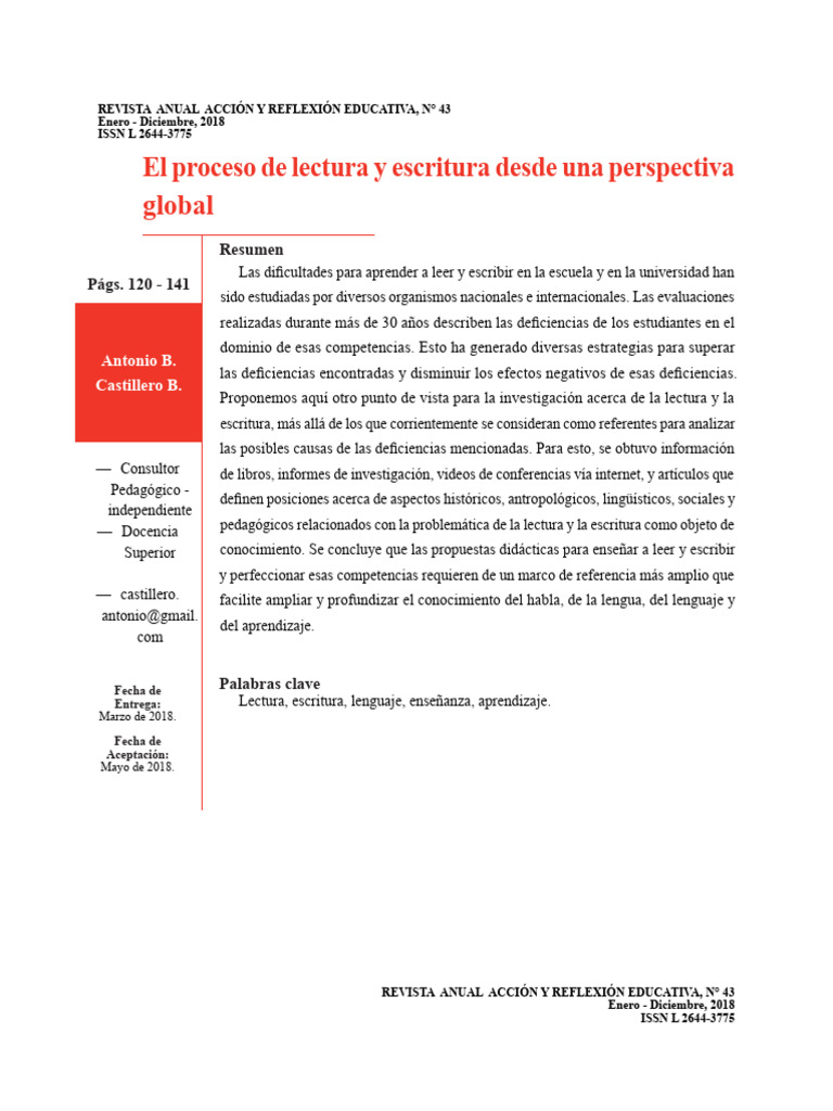El Proceso de Lectura y Escritura Desde Una Perspectiva Global | PDF