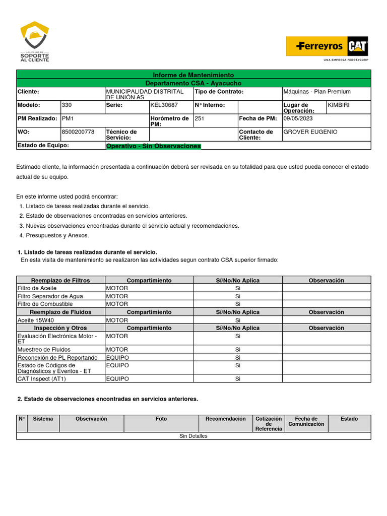 Informe CVA - WO 8500200778 | PDF