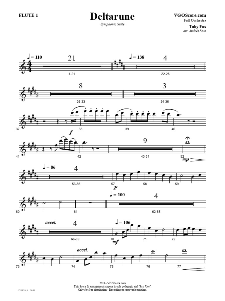 Deltarune Symphonic Suite - FLUTE 1 | PDF