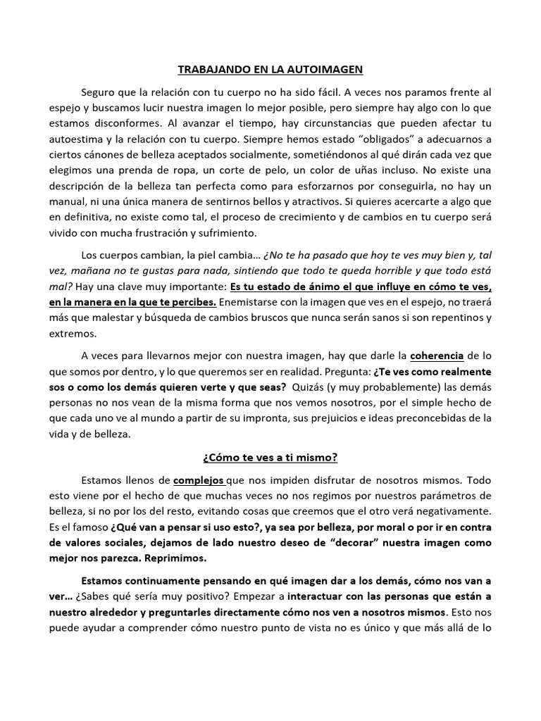 Mejora tu autoimagen y autoestima | PDF