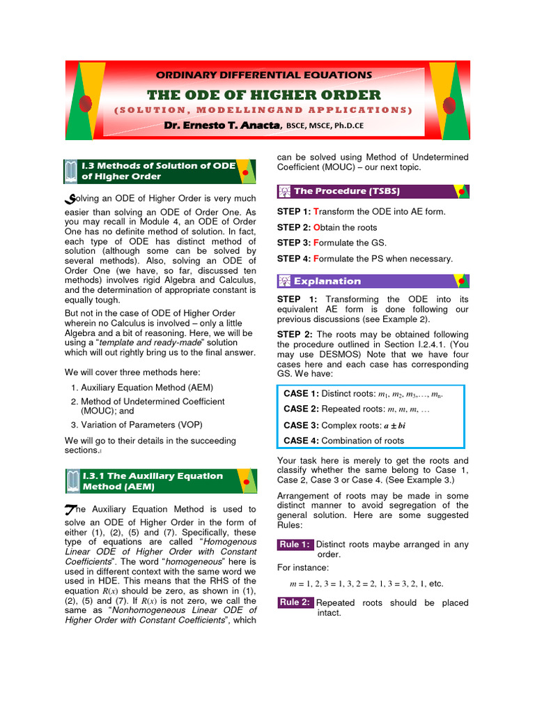 Lecture 2 2 Auxiliary Equations | PDF | Teaching Methods & Materials