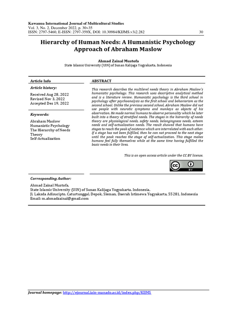 Maslow's Hierarchy of Needs Study | PDF | Humanistic Psychology | Self Actualization