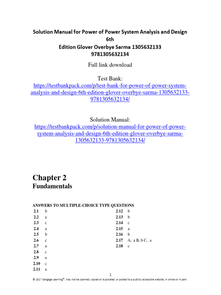 Solution Manual For Power of Power System Analysis and Design 6th ...