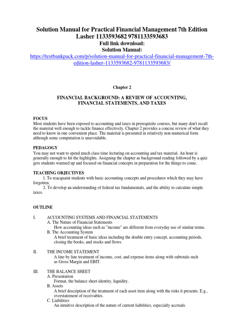 Solution Manual For Practical Financial Management 7th Edition Lasher ...