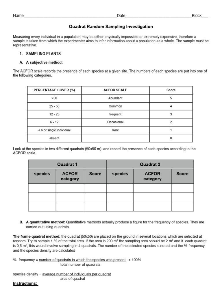 Quadrat Method - Field Trip | PDF | Sampling (Statistics) | Methodology