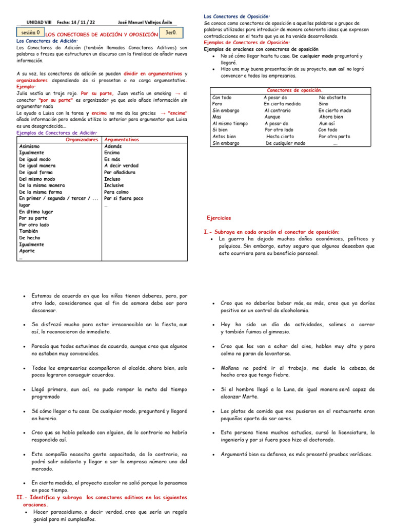 Conectores de Adición y Oposición | PDF