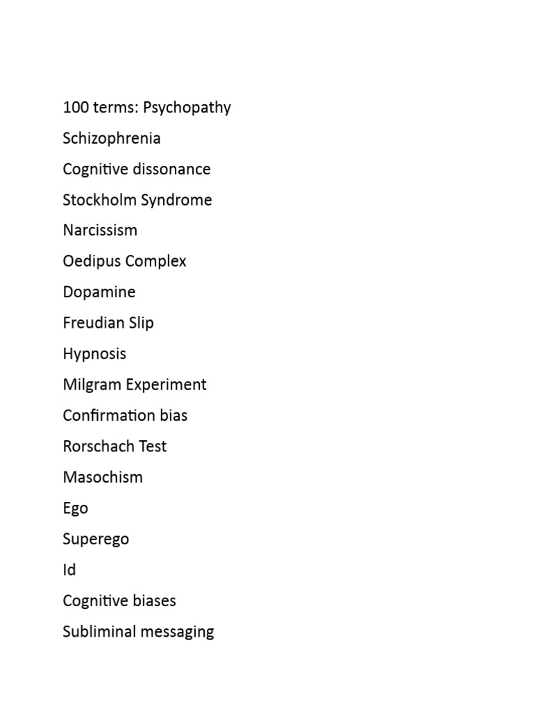 100 Psychology Terms (Set 1) | PDF