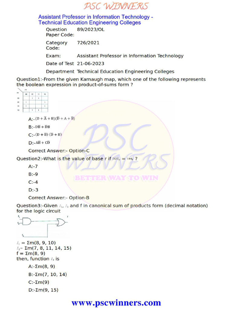KPSC Assistant Professor in It Question Paper | PDF