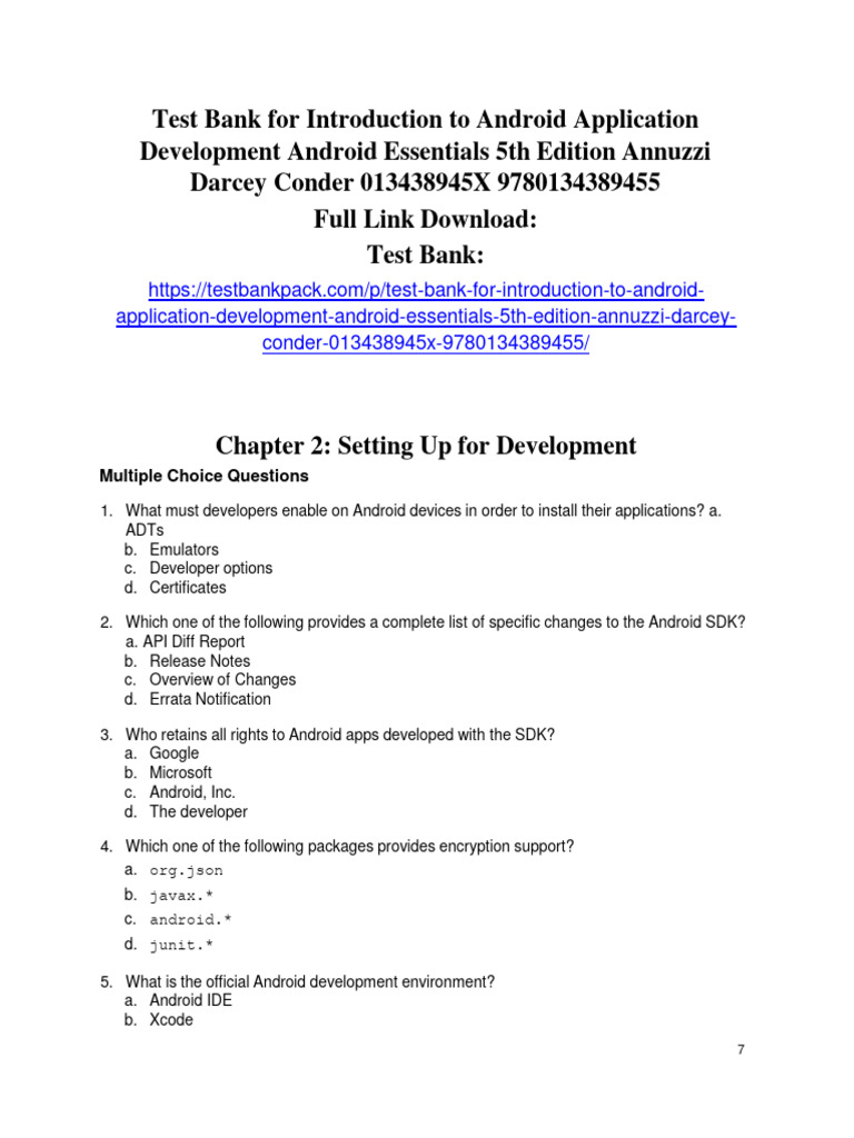 Test Bank For Introduction To Android Application Development Android ...