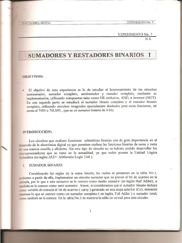 7-Sumadores y Restadores Binarios I | PDF