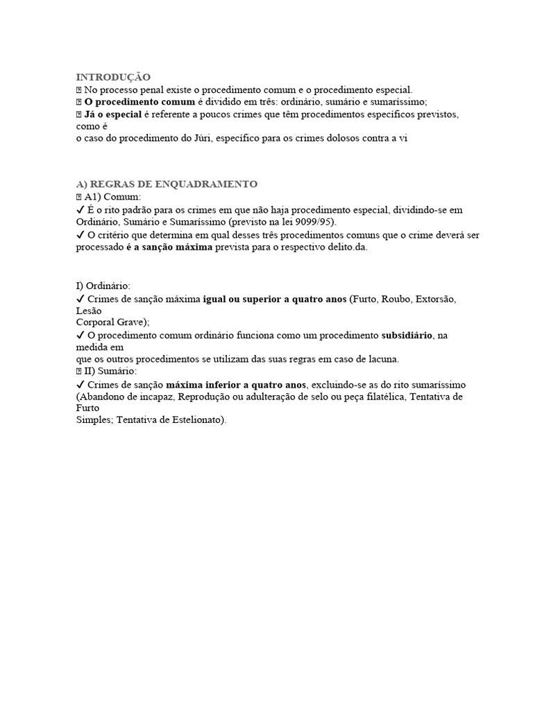 Aula Processo Penal Procedimentos | PDF