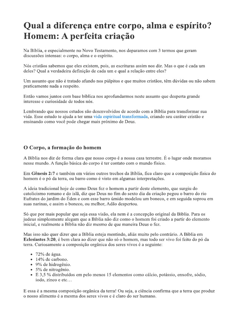 Corpo, Alma e Espírito | PDF