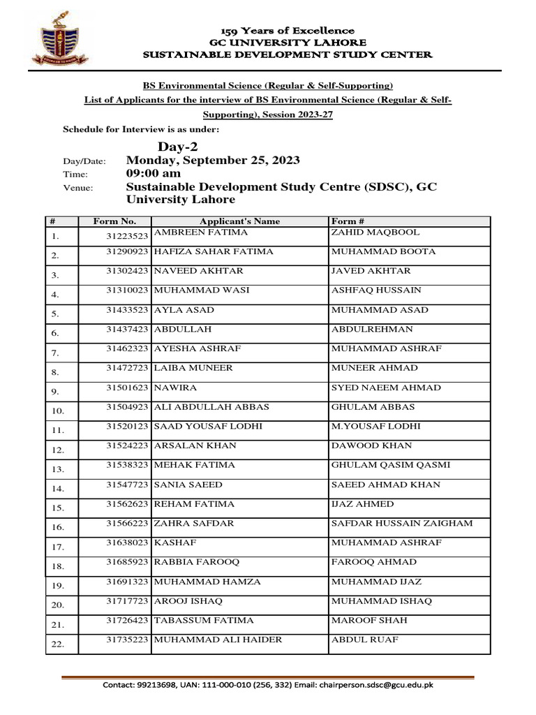 BS Environmental Science Interview List | PDF
