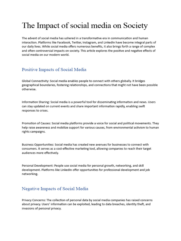 The Impact of Social Media On Society | PDF