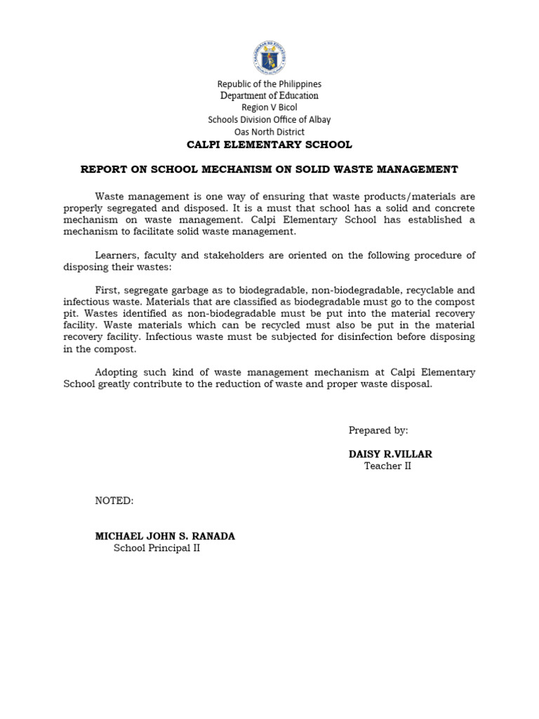 Report On School Waste Management | PDF