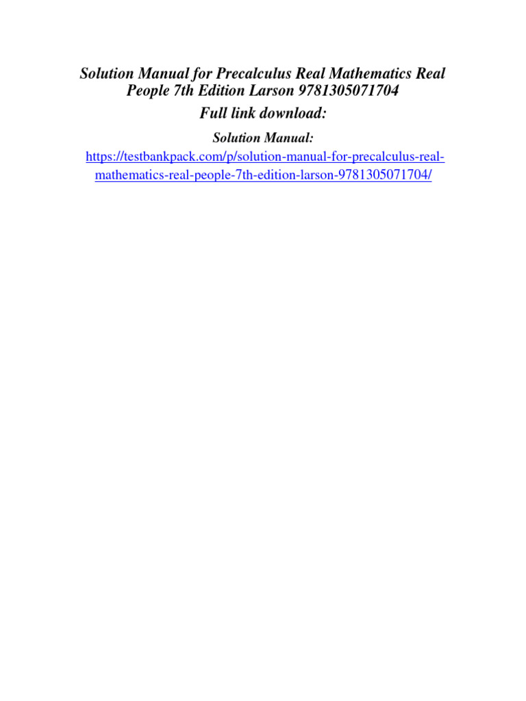 Solution Manual For Precalculus Real Mathematics Real People 7th ...