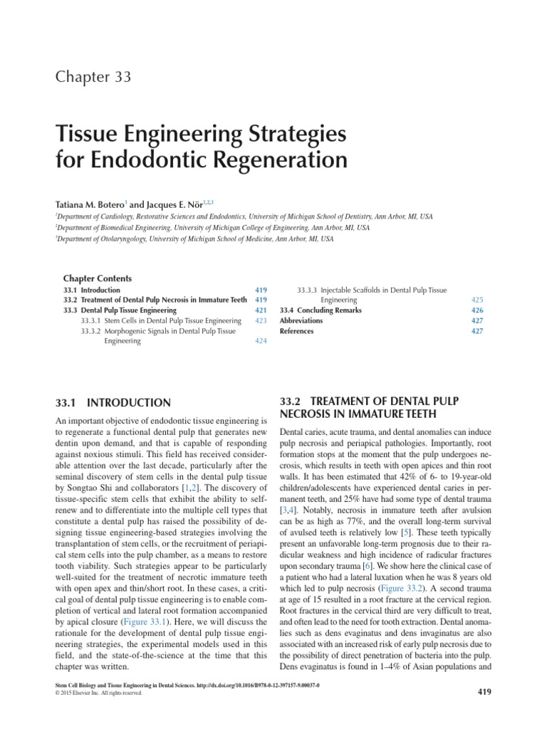 Tissue Engineering Strategies For Endodontic Regeneration | PDF