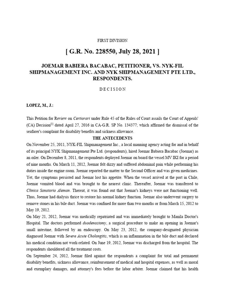 Seafarer's Disability Claim Ruling | PDF | Law | Technology & Engineering