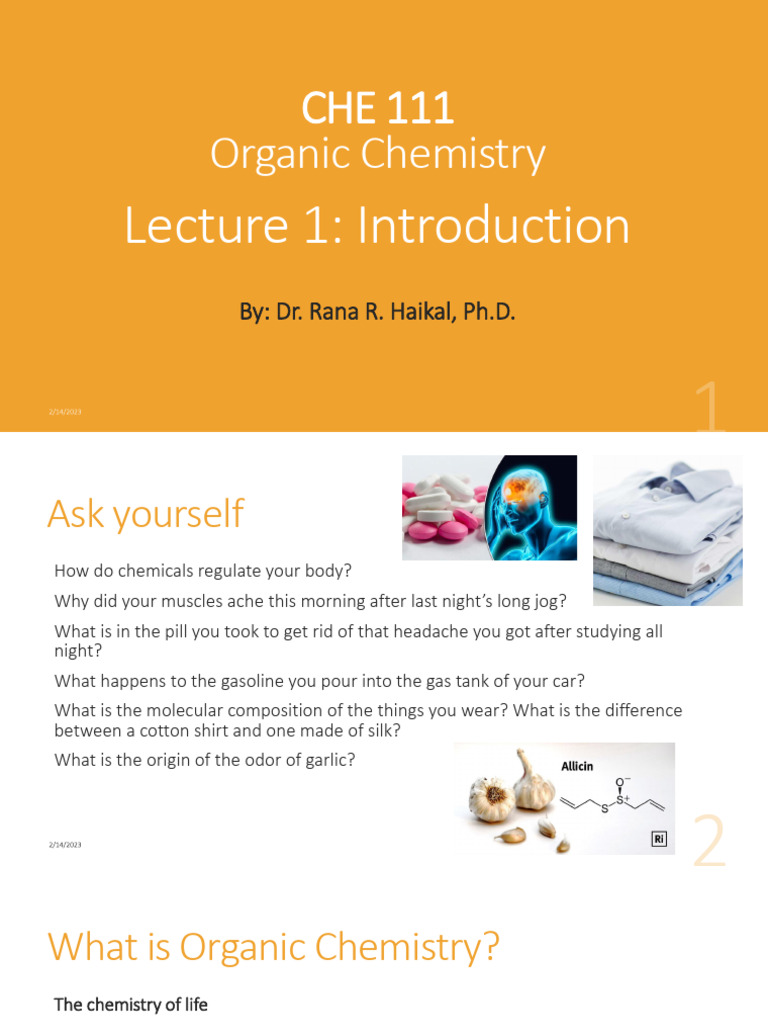 CHE 111 Organic Chemistry Lecture 1 Introduction | PDF