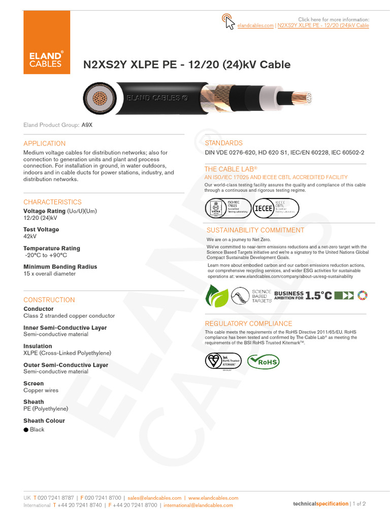 N2xs2y Xlpe Pe 12-20-24 KV Cable | PDF | Electrical Engineering | Electric Power