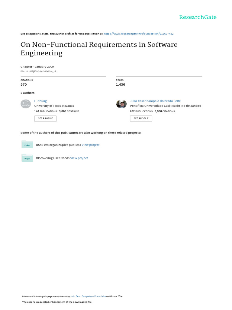 On Non-Functional Requirements in Software Enginee | PDF | Computers