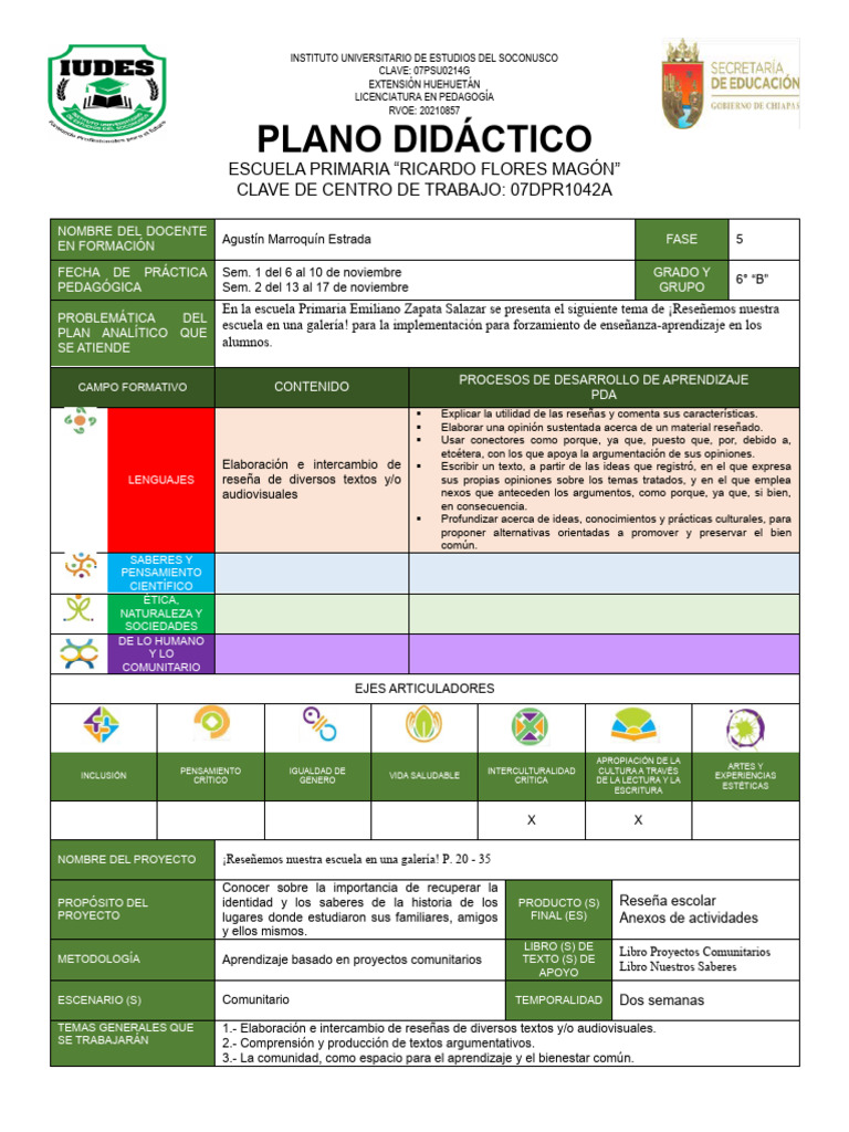(Planeacion) PLANO DIDÁCTICO APRENDIZAJE BASADO EN PROYECTOS COMUNITARIOS | PDF
