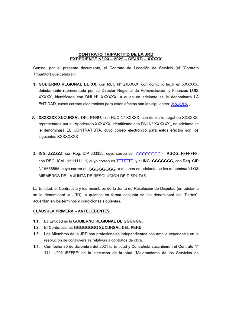 Proyecto de Contrato Tripartito - Proceso JRD XXXX | PDF | Arbitraje ...