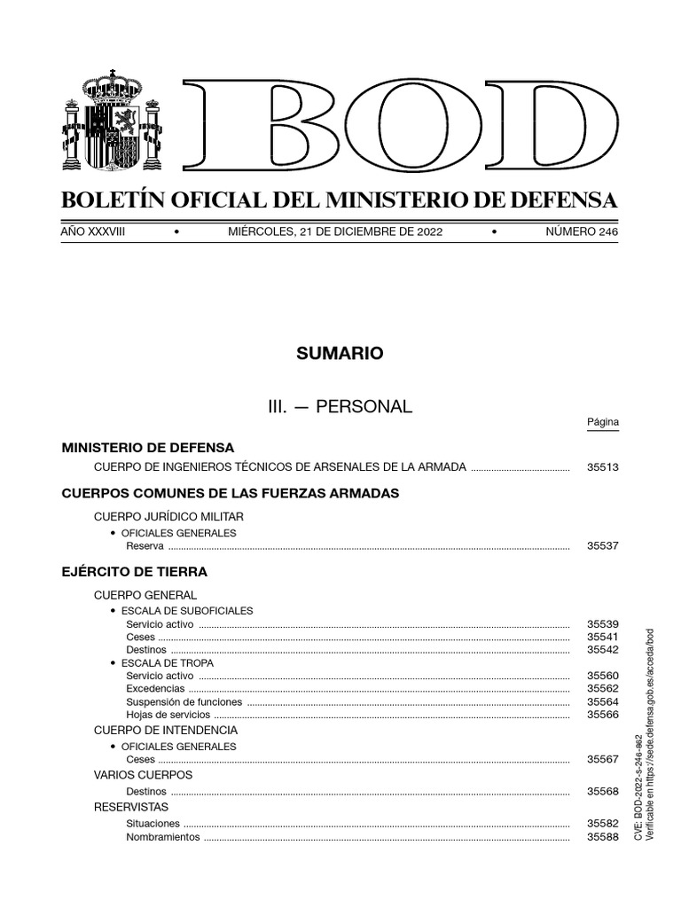 Boletín Oficial Del Ministerio de Defensa: Sumario | PDF