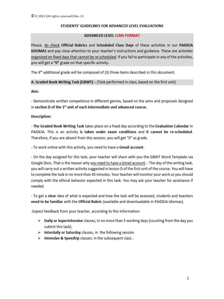 STUDENTS GUIDELINES FOR ADVANCED LEVEL v.13 (Downloaded From Paideia 8 Feb) | Download Free PDF ...