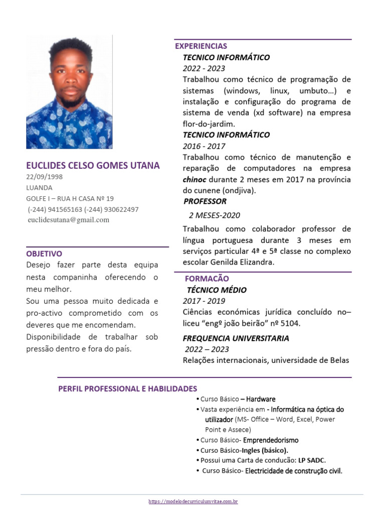 Currículo de Euclides Gomes Utana | PDF | Programas | Ciência da Computação