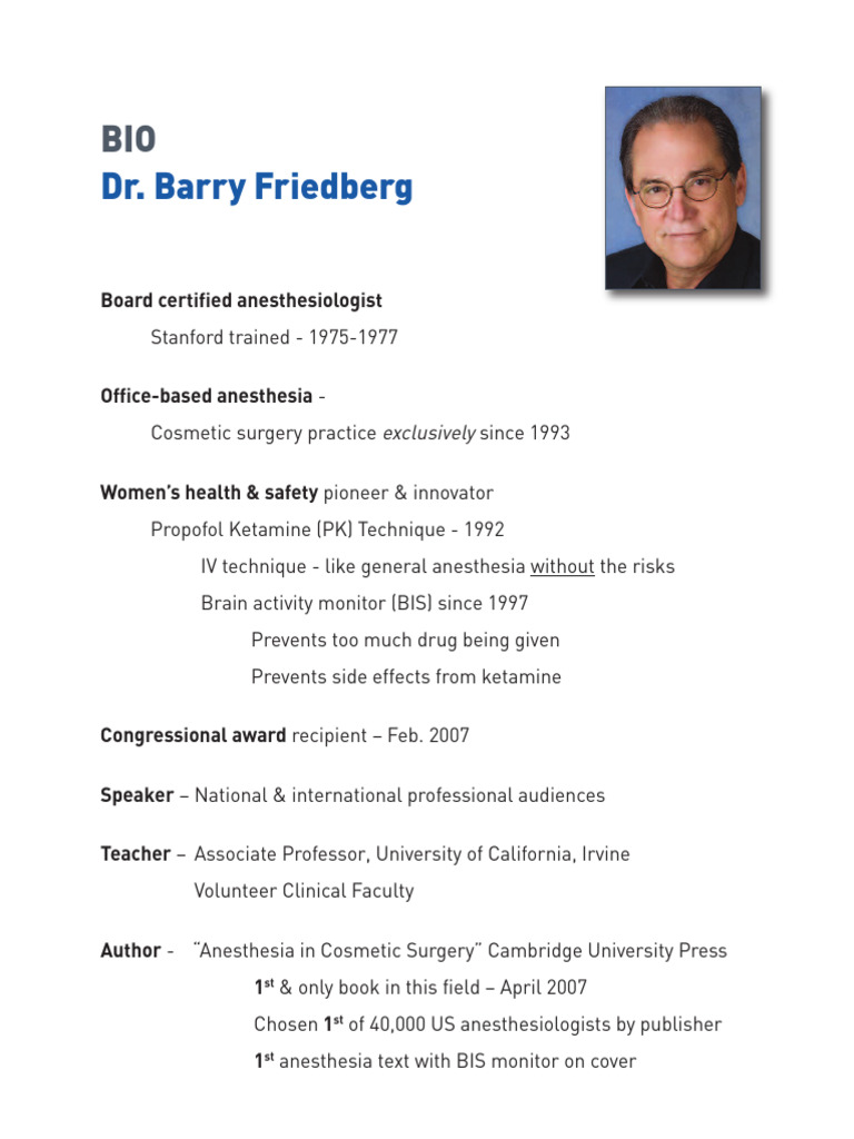Dr. Barry Friedberg: Anesthesia Innovator | PDF | Science & Mathematics