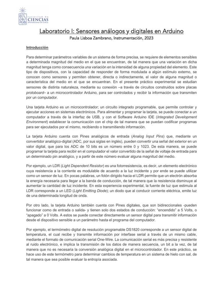 Sensores Análogos y Digitales en Arduino | PDF