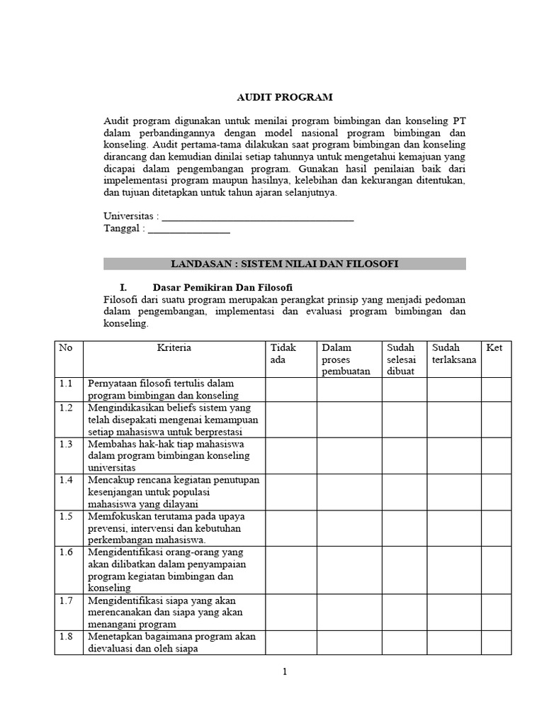 1 - Instrumen Audit ASCA - ABKIN | PDF