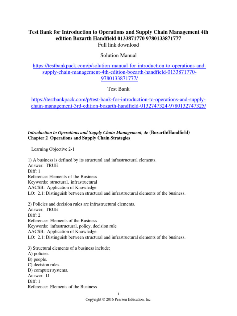 Test Bank For Introduction To Operations and Supply Chain Management ...