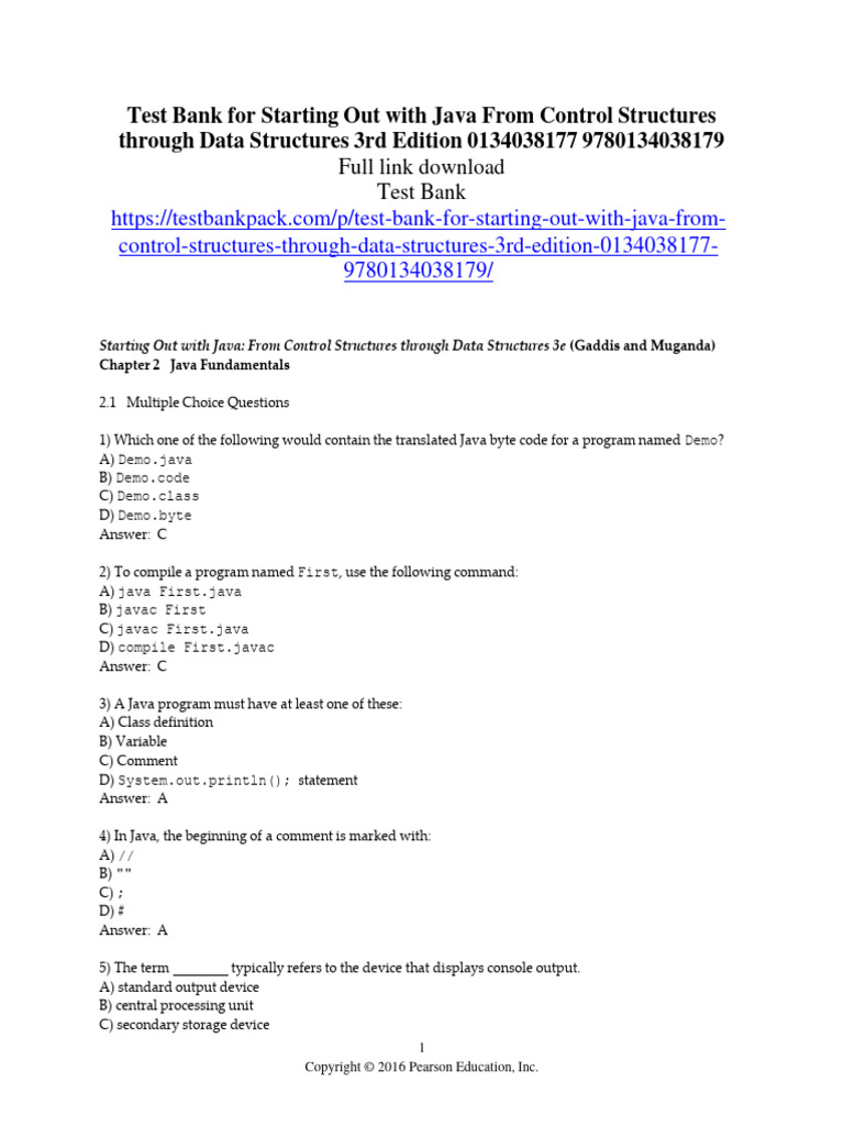 Test Bank For Starting Out With Java From Control Structures Through Data Structures 3rd Edition 
