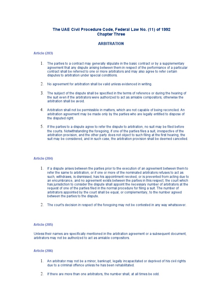 The UAE Civil Procedure Code-Arbitration | PDF | Arbitral Tribunal ...
