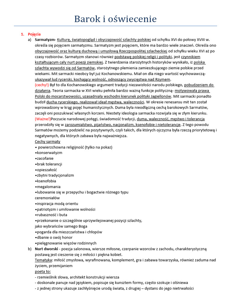 Barok Oświecenie | PDF